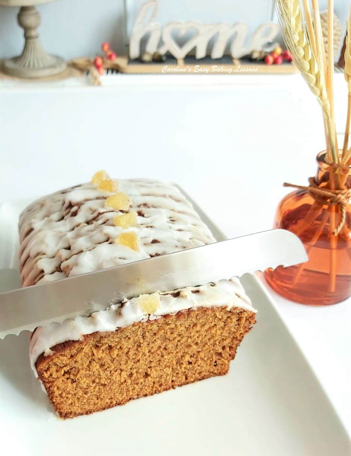 gingerbread cake slicing with knife bb – Caroline's Easy Baking Lessons