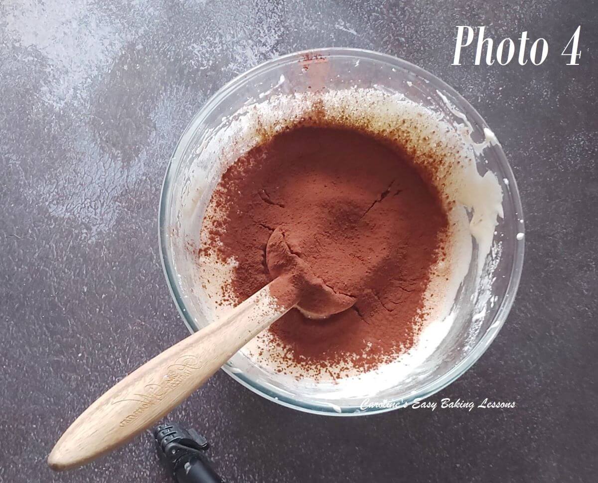 adding cocoa to whisked yolks photo 4 bb – Caroline's Easy Baking Lessons