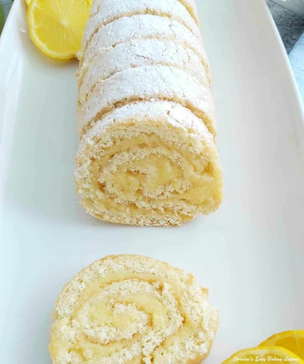 lemon swiss roll front sliced 3bb – Caroline's Easy Baking Lessons