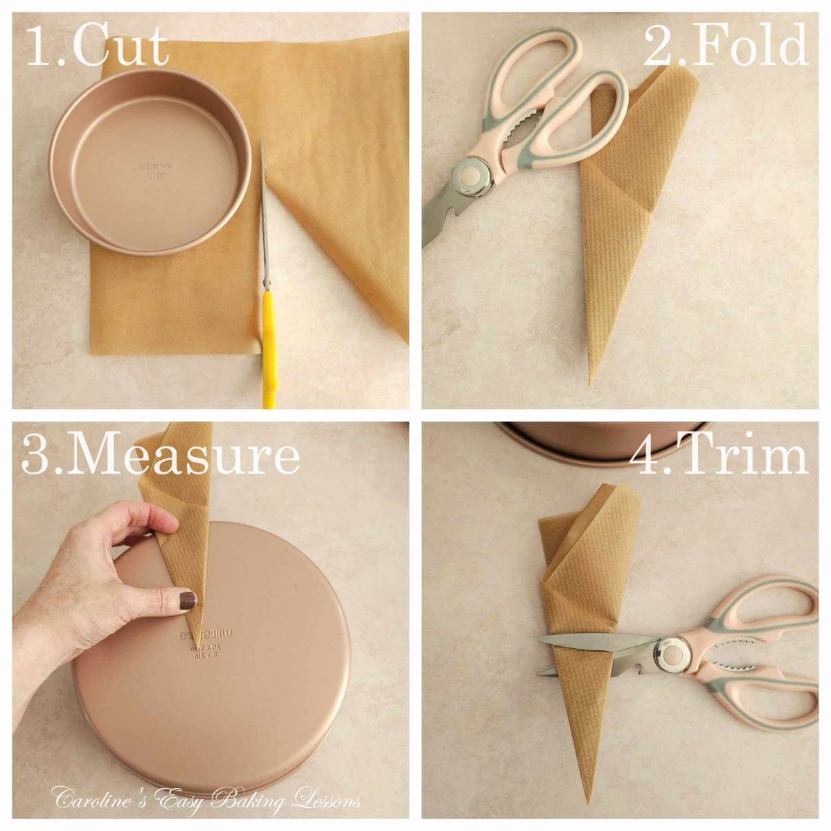 4 step parchment rounds collage cbb – Caroline's Easy Baking Lessons